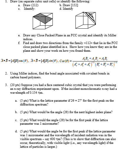 Solved Draw (on separate cubic unit cells) or identify the | Chegg.com