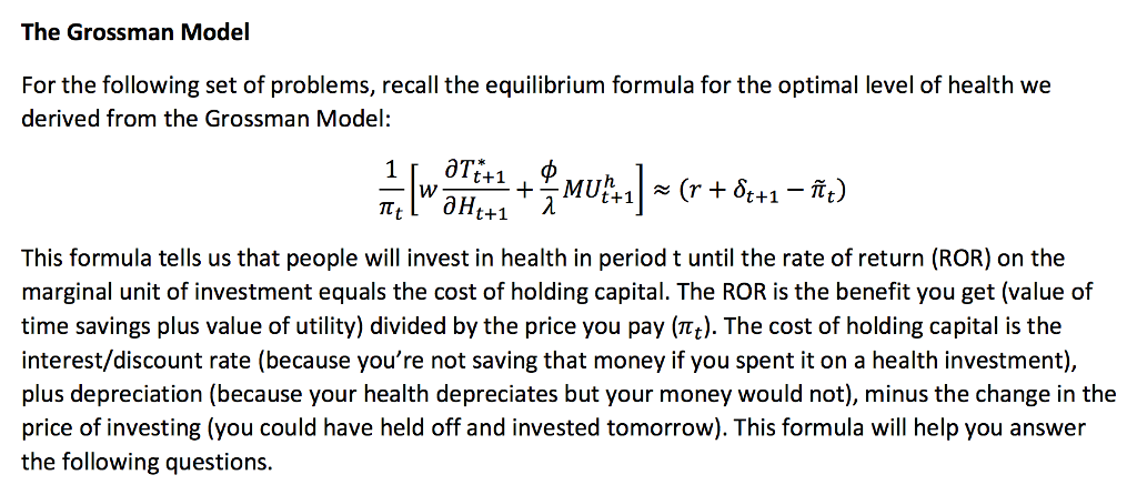 Solved The Grossman Model For the following set of problems, | Chegg.com
