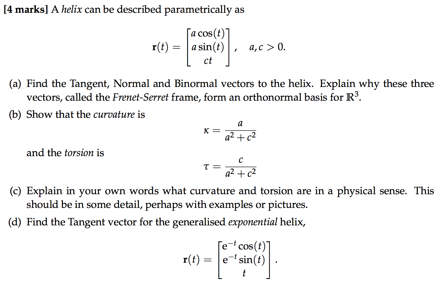 A helix can be described parametrically as Find the | Chegg.com