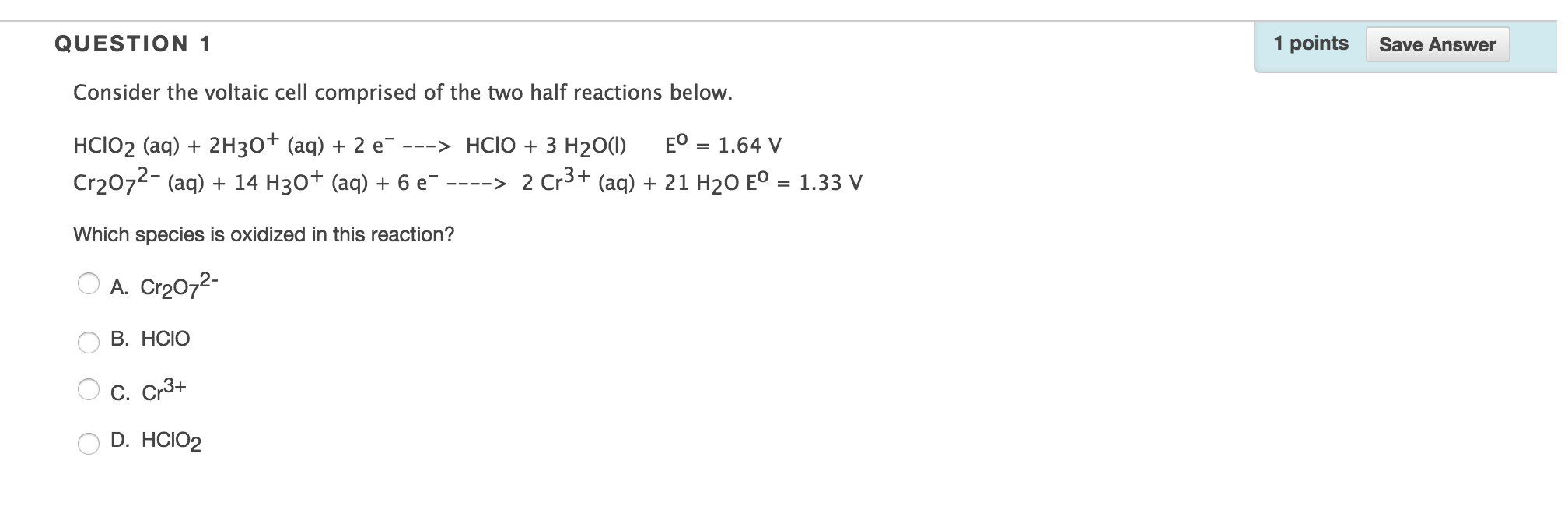 Solved QUESTION I Consider the voltaic cell comprised of the | Chegg.com