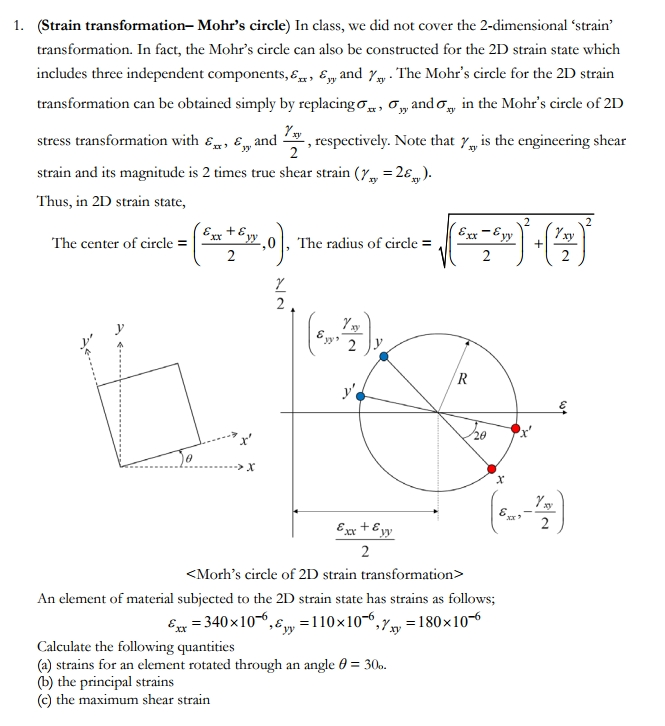 Solved 1. (Strain transformation-Mohr's circle) In class, we | Chegg.com