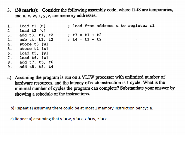 Solved Consider the following assembly code, where ti-t8 are | Chegg.com
