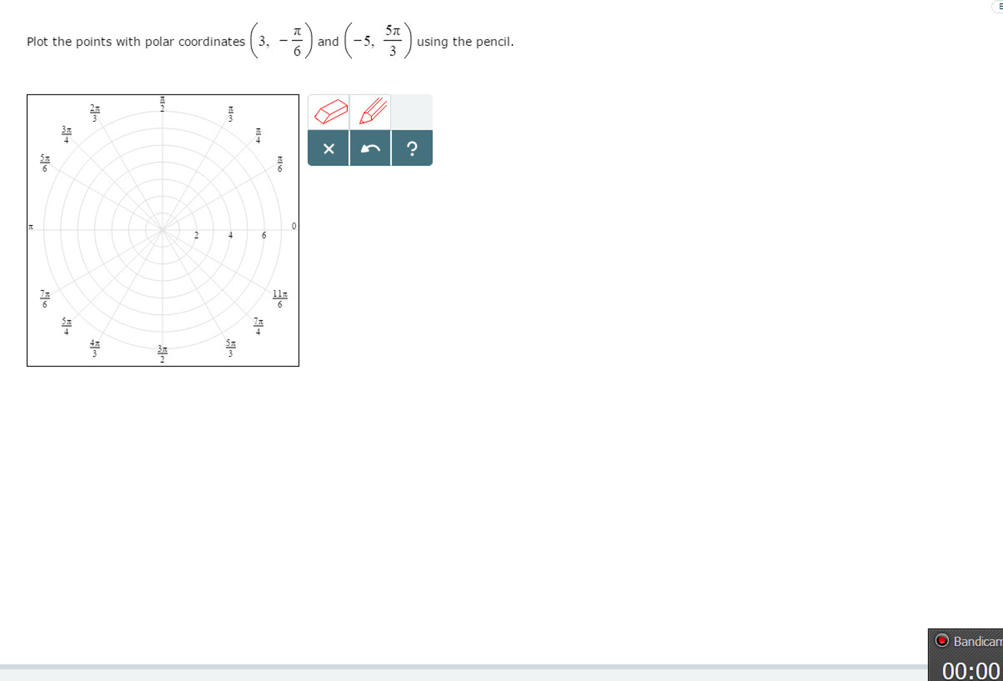 Solved Plot the points with polar coordinates (3, - pi/6) | Chegg.com