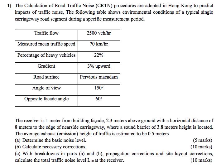 1) The Calculation of Road Traffic Noise (CRTN) | Chegg.com
