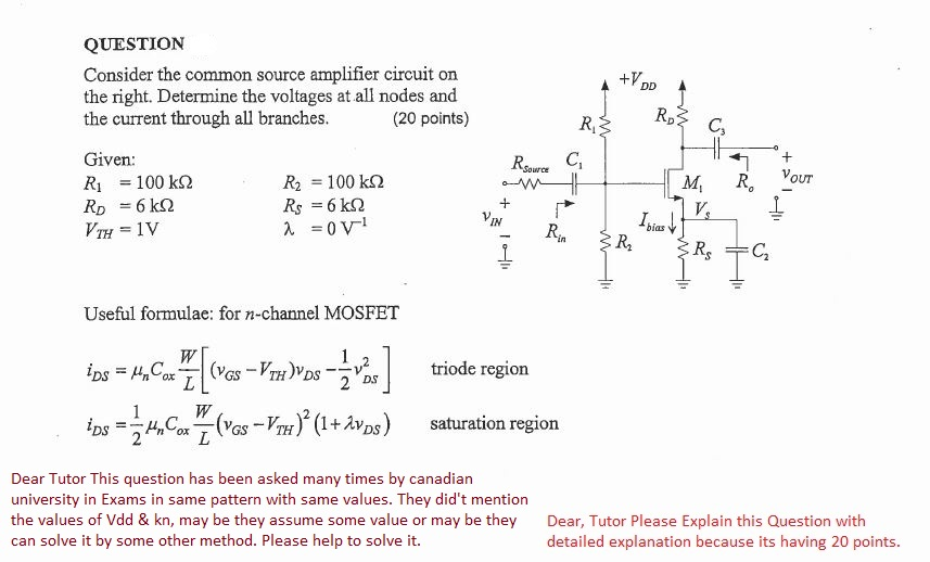 Solved Consider the common source amplifier circuit on the | Chegg.com