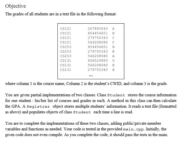 Solved N EED help with the student.h and student.cpp for | Chegg.com