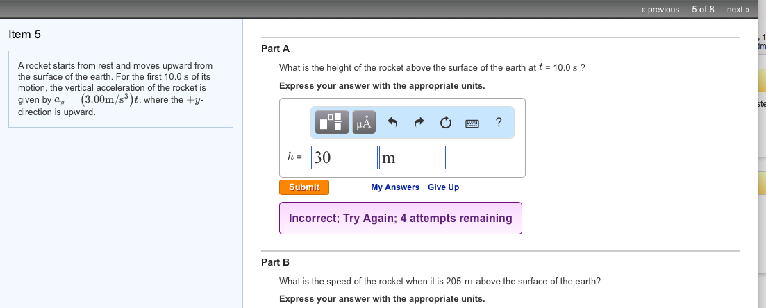Solved Item 5 A rocket starts from rest and moves upward | Chegg.com