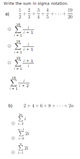 Solved Write the sum in sigma notation. 1/2 + 2/3 + 3/4 + | Chegg.com