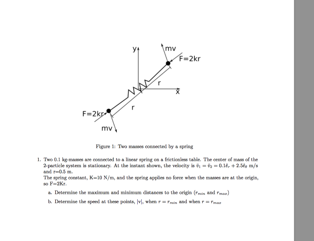 Solved Two 0.1 kg-masses are connected to a linear spring | Chegg.com