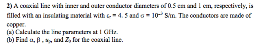 Solved A coaxial line with inner and outer conductor | Chegg.com