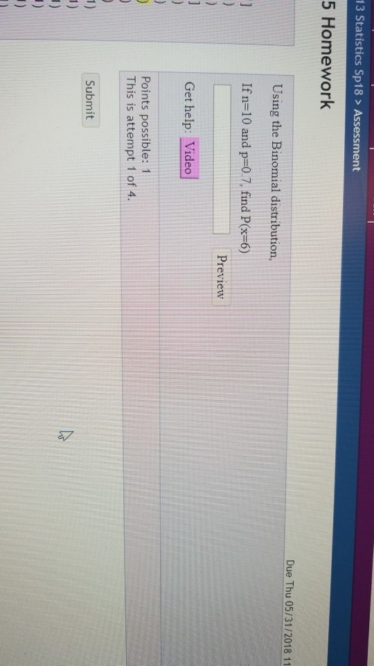 Solved 13 Statistics Sp18> Assessment 5 Homework Due Thu | Chegg.com
