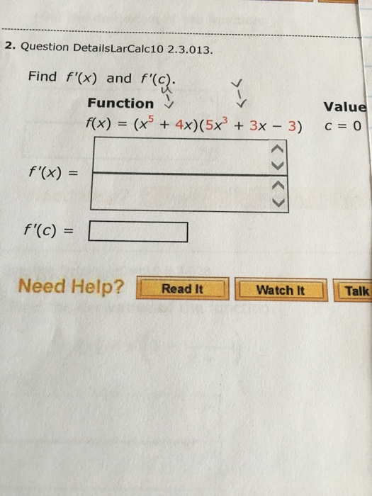 Solved Find f'(x) and f'(c). Function f(x) = (x^5 + 4x) | Chegg.com