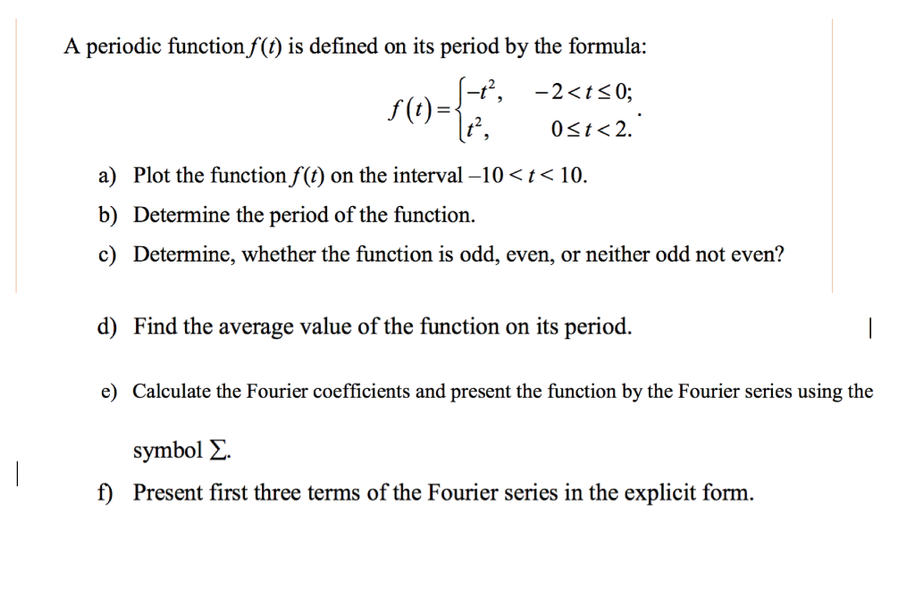 Solved A periodic function f(t) is defined on its period by | Chegg.com