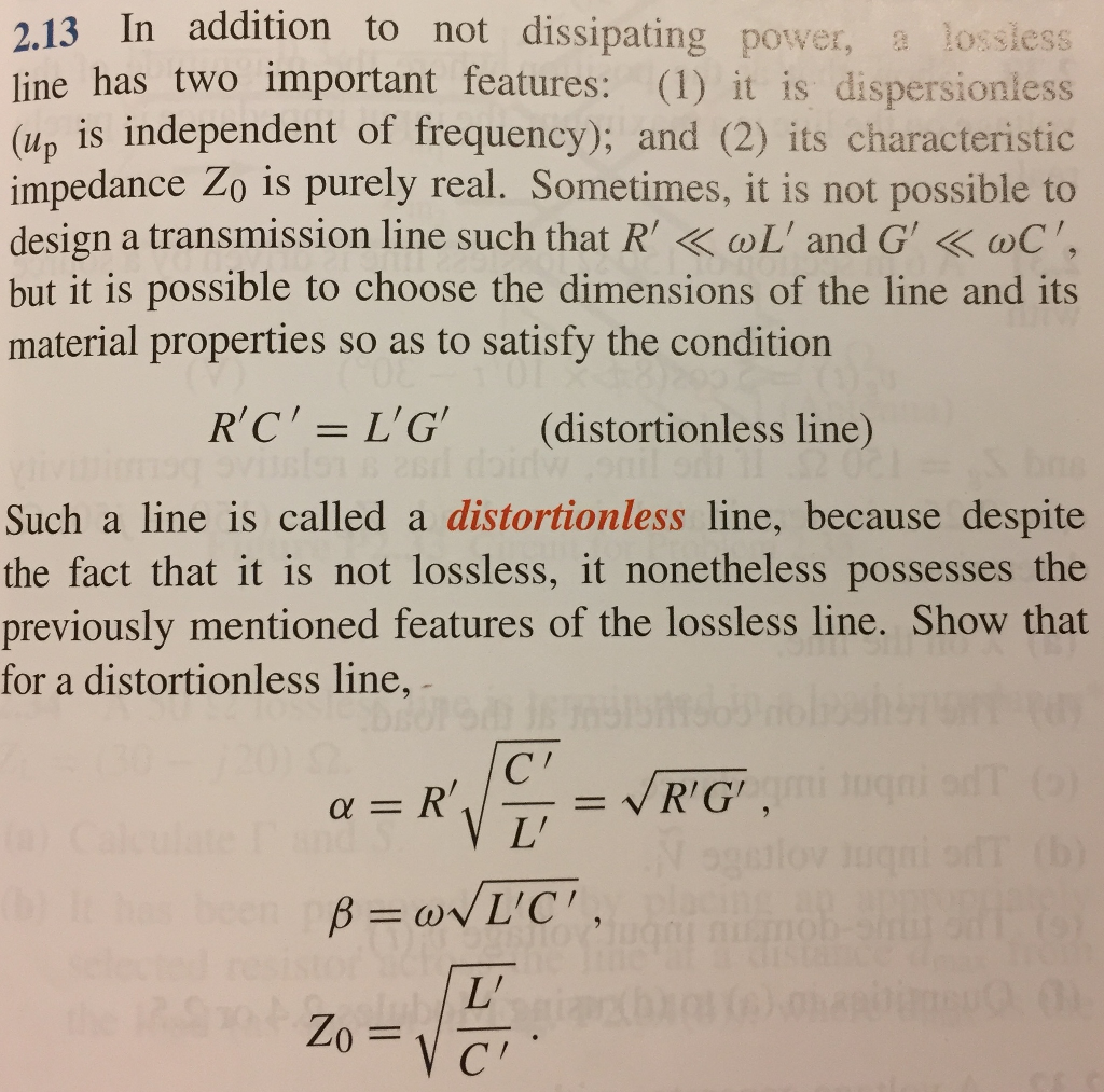 Solved In class we have seen that a lossless transmission | Chegg.com