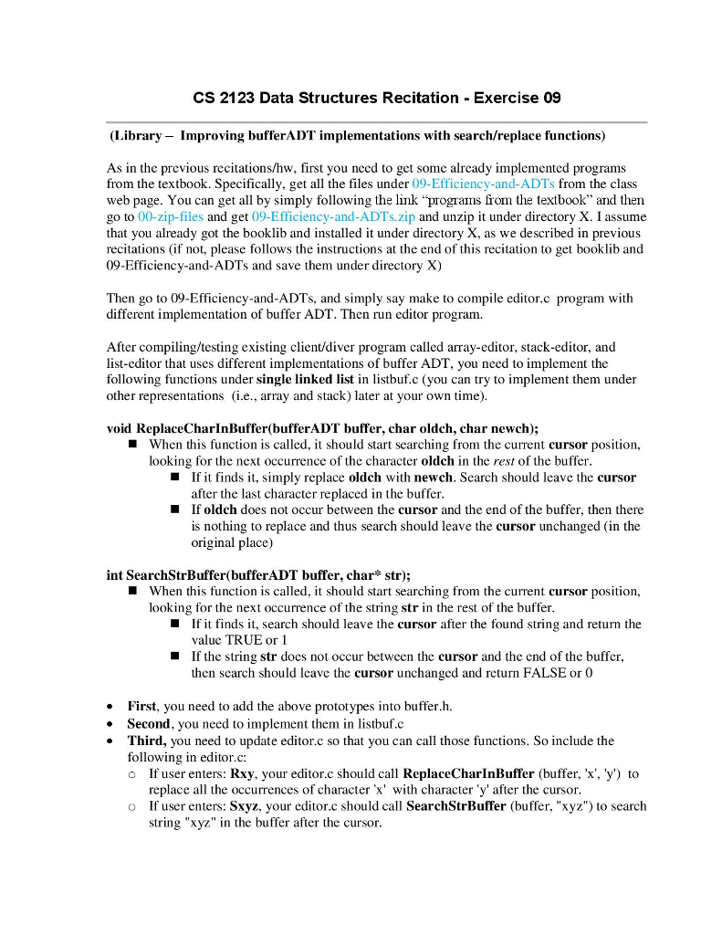 CS 2123 Data Structures Recitation Exercise 09 | Chegg.com