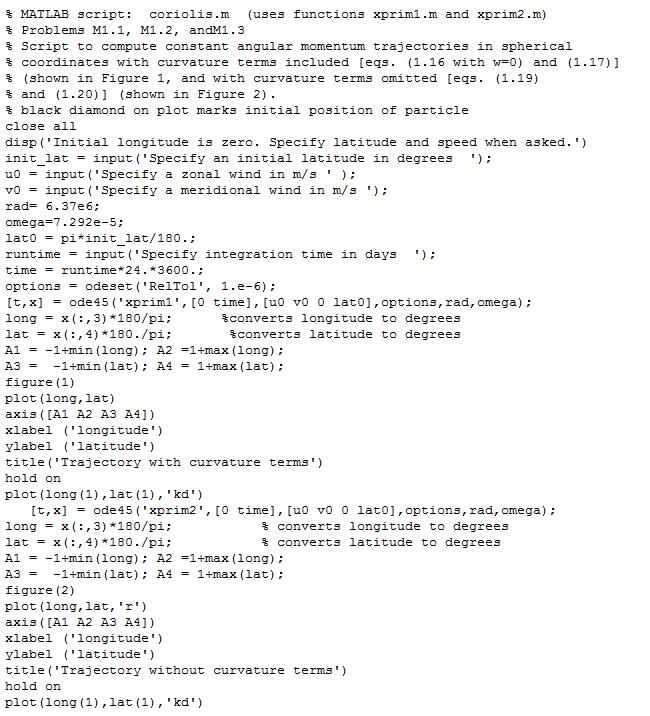 Run the coriolis.m script with the following initial | Chegg.com
