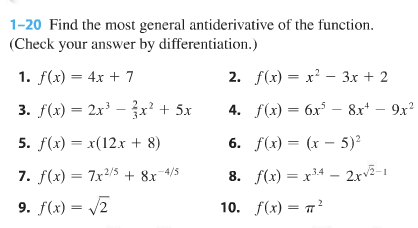 Solved 1-20 Find the most general antiderivative of the | Chegg.com