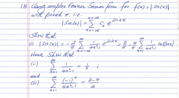 Solved Using complex fourier Series from for f(x) = |sin(x)| | Chegg.com