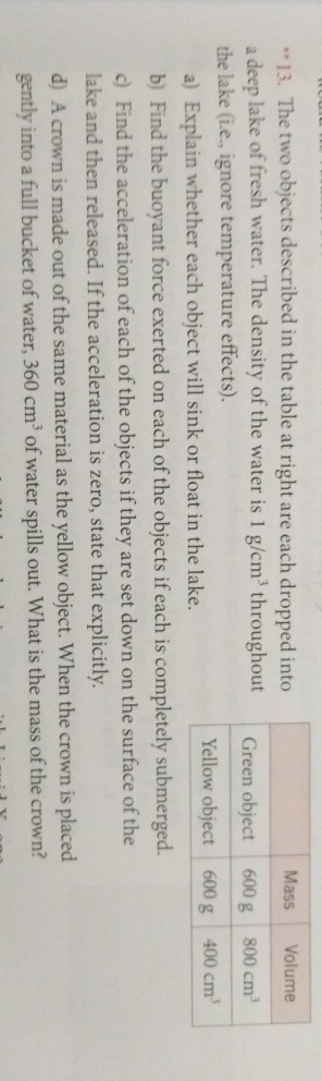 Solved 13. The two objects described in the table at right | Chegg.com