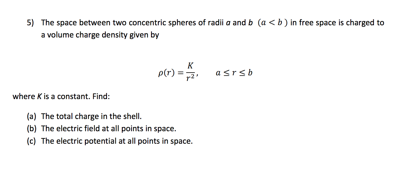 Solved 5) The space between two concentric spheres of radii | Chegg.com