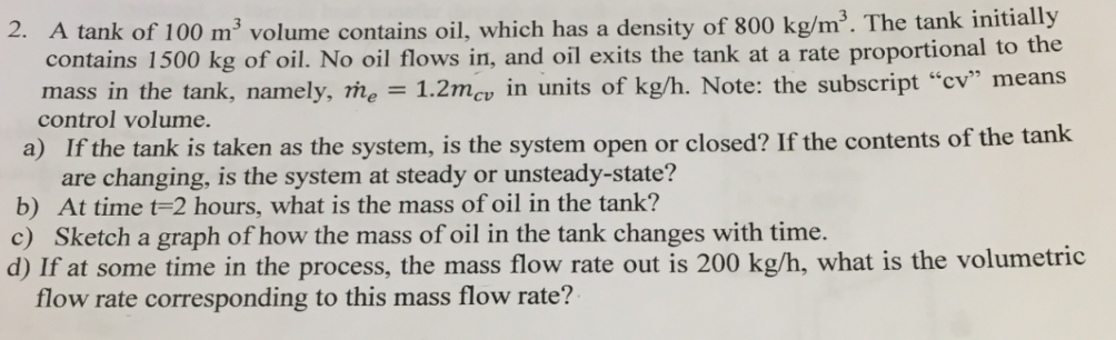 Solved 2. A tank of 100 m3 volume contains oil, which has a | Chegg.com