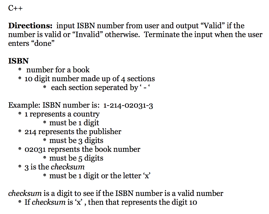 Solved Directions: input ISBN number from user and output | Chegg.com