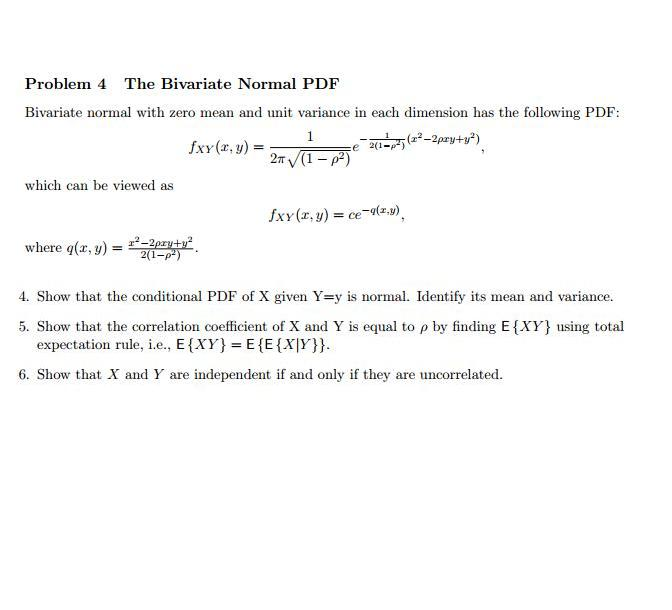 Solved Problem 4 The Bivariate Normal PDF Bivariate normal | Chegg.com