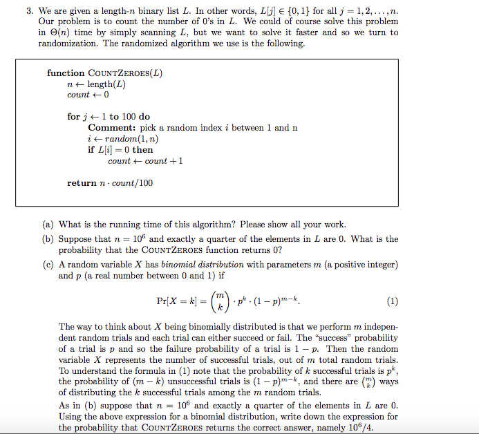 Solved 3. We are given a length-n binary list L. In other | Chegg.com