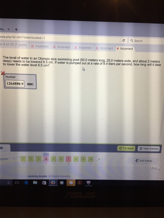 Solved The level of water in an Olympic size swimming pool | Chegg.com