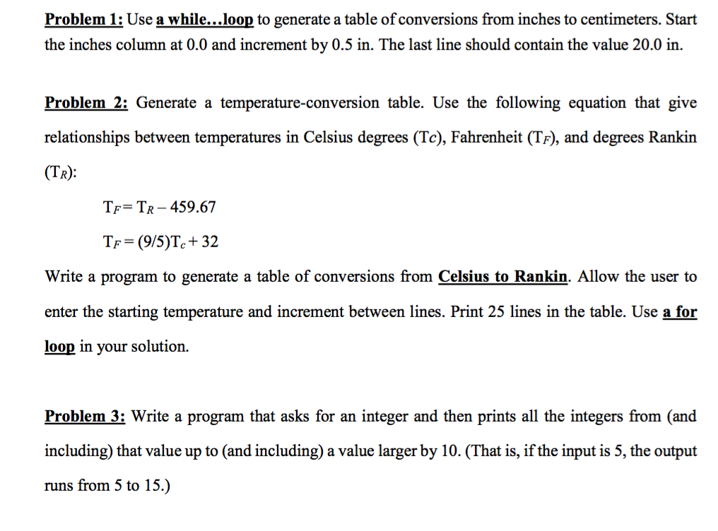 Solved Problem 1:Use a while...loop to generate a table | Chegg.com
