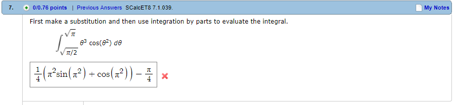 Solved 7· +-0/0.76 points ! Previous Answers SCalcET8 | Chegg.com