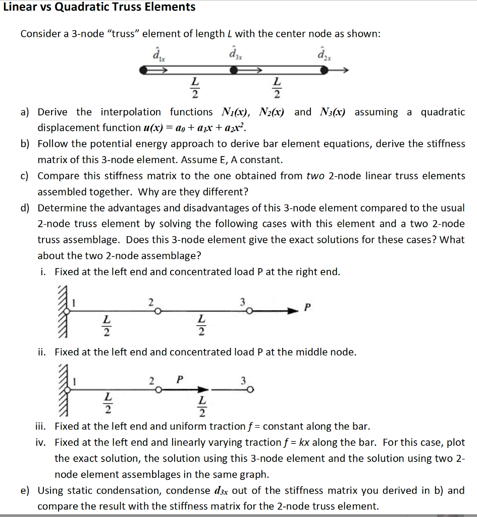 Solved Linear vs Quadratic Truss Elements Consider a 3-node | Chegg.com