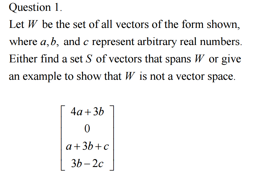 Solved Let W be the set of all vectors of the form shown, | Chegg.com