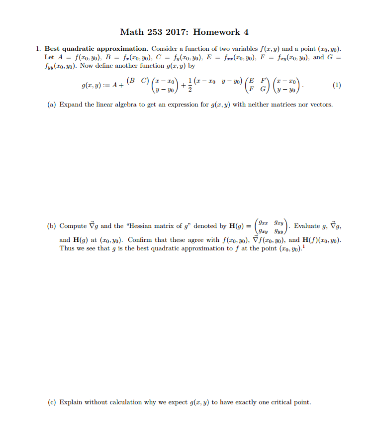 Solved Math 253 2017: Homework 4 1. Best quadratic | Chegg.com