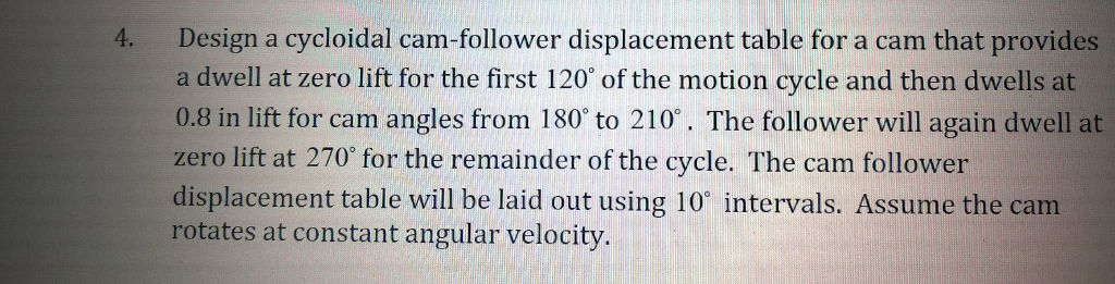 Solved Design a cycloidal cam-follower displacement table | Chegg.com