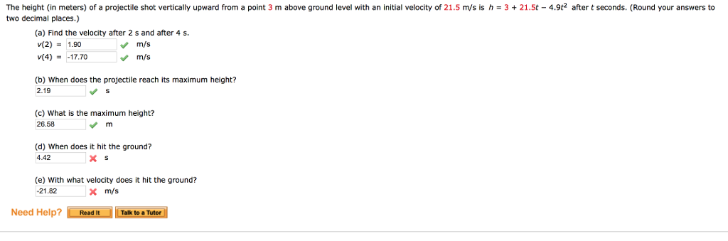 Solved The height (in meters) of a projectile shot | Chegg.com