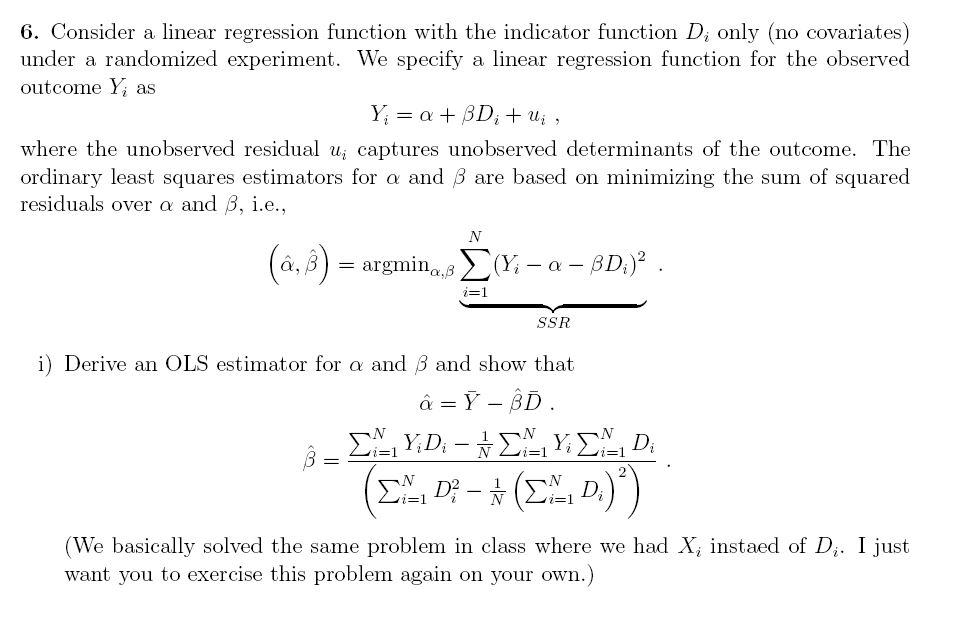 6. Consider a linear regression function with the | Chegg.com