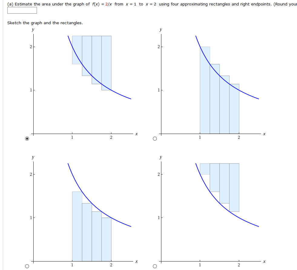 Solved (a) Estimate the area under the graph of f(x) = 2/x | Chegg.com