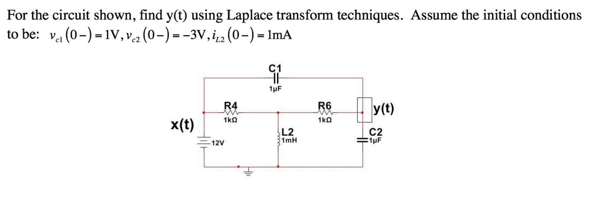 Solved For the circuit shown, find y(t) using Laplace | Chegg.com