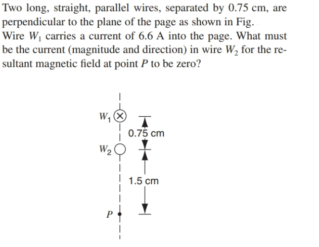 Solved Two long, straight, parallel wires, separated by 0.75 | Chegg.com