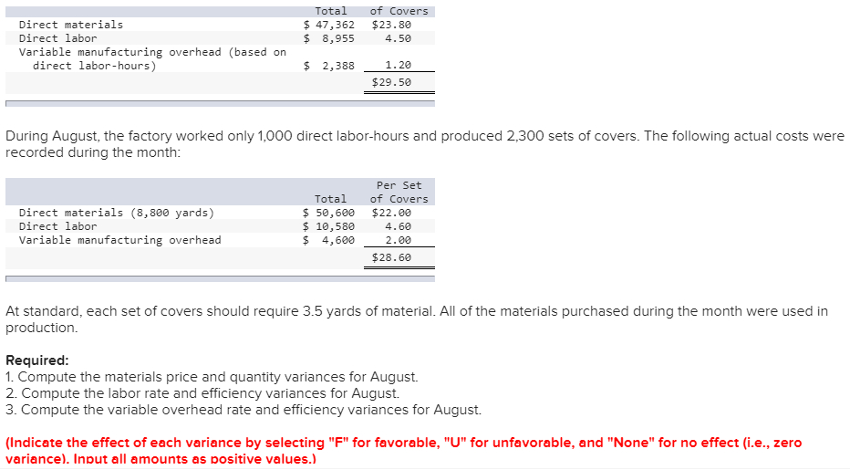 Solved Direct materials Direct labor Variable manufacturing | Chegg.com