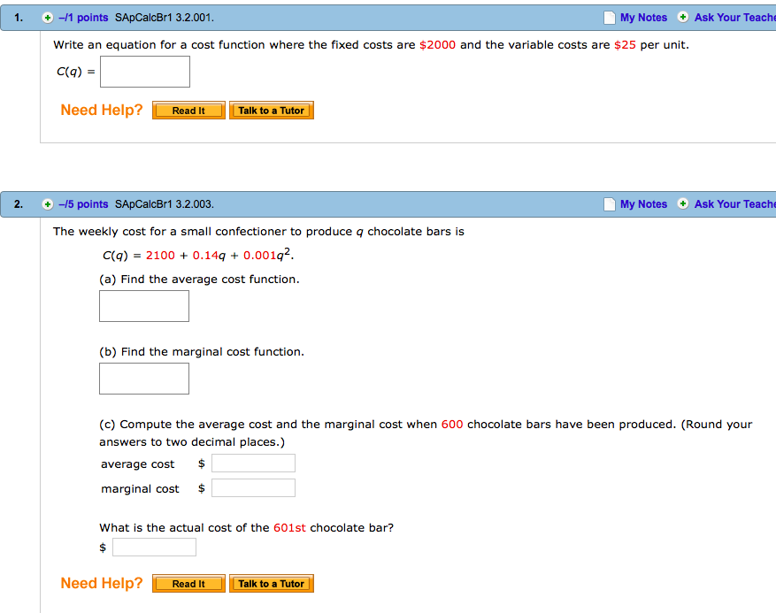 Solved Write an equation for a cost function where the fixed | Chegg.com