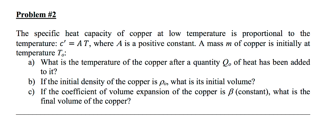 Solved The specific heat capacity of copper at low | Chegg.com