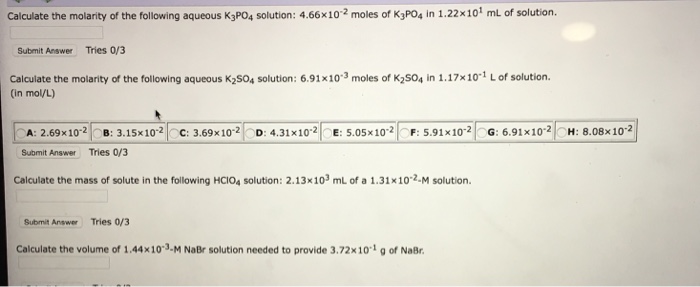 Solved Calculate the molarity of the following aqueous | Chegg.com