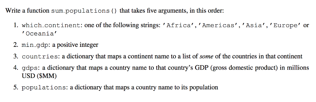 Solved Write a function sum.populations ) that takes five | Chegg.com