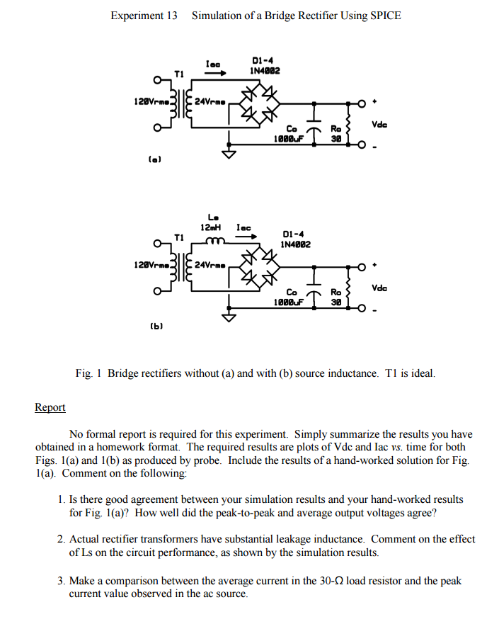 Experiment 13 Simulation of a Bridge Rectifier Using | Chegg.com