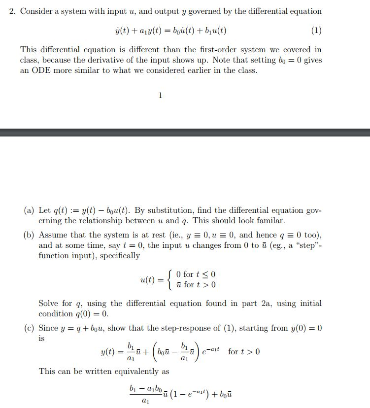 Solved 2. Consider a system with input u, and output y | Chegg.com