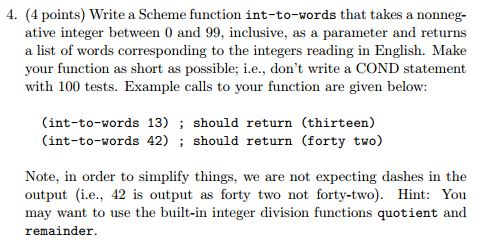 Solved Write a Scheme function int-to-words that takes a | Chegg.com