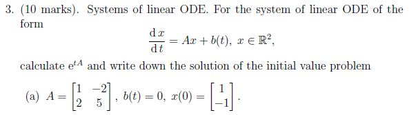Solved System of linear ODE. For the system of linear ODE of | Chegg.com