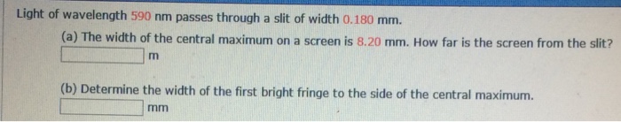 Solved Light of wavelength 590 nm passes through a slit of | Chegg.com